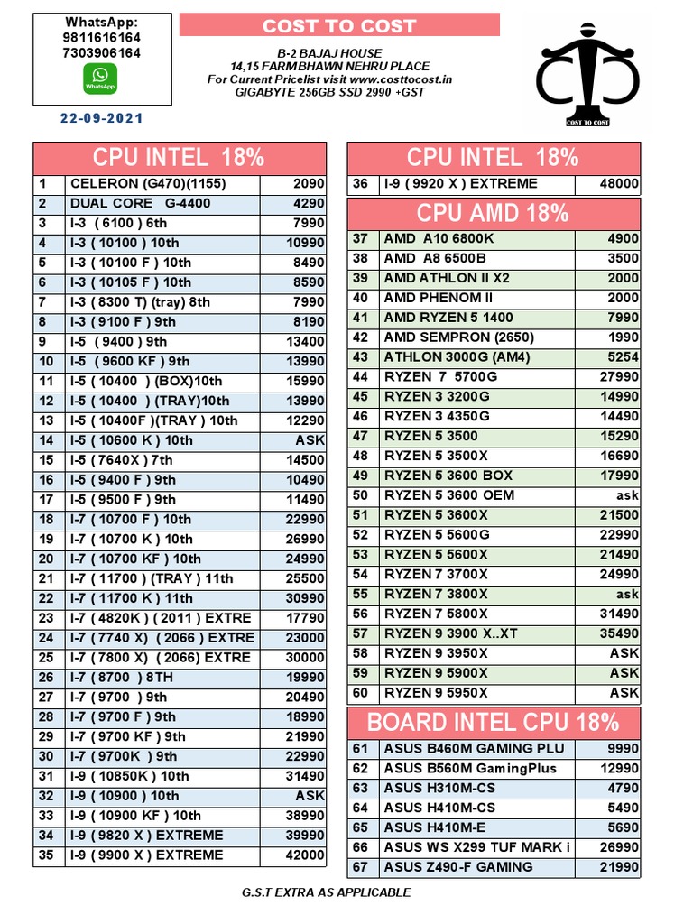 Intel and AMD CPU Price List | PDF | Advanced Micro Devices | Solid ...