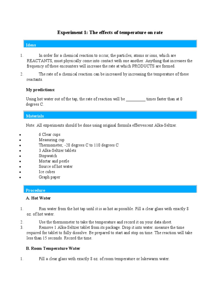 Rates of Reaction Lab | PDF | Temperature | Reaction Rate