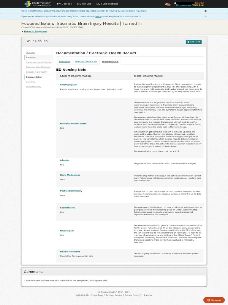 Shadow Health Traumatic Brain Injury | PDF | Traumatic Brain Injury ...