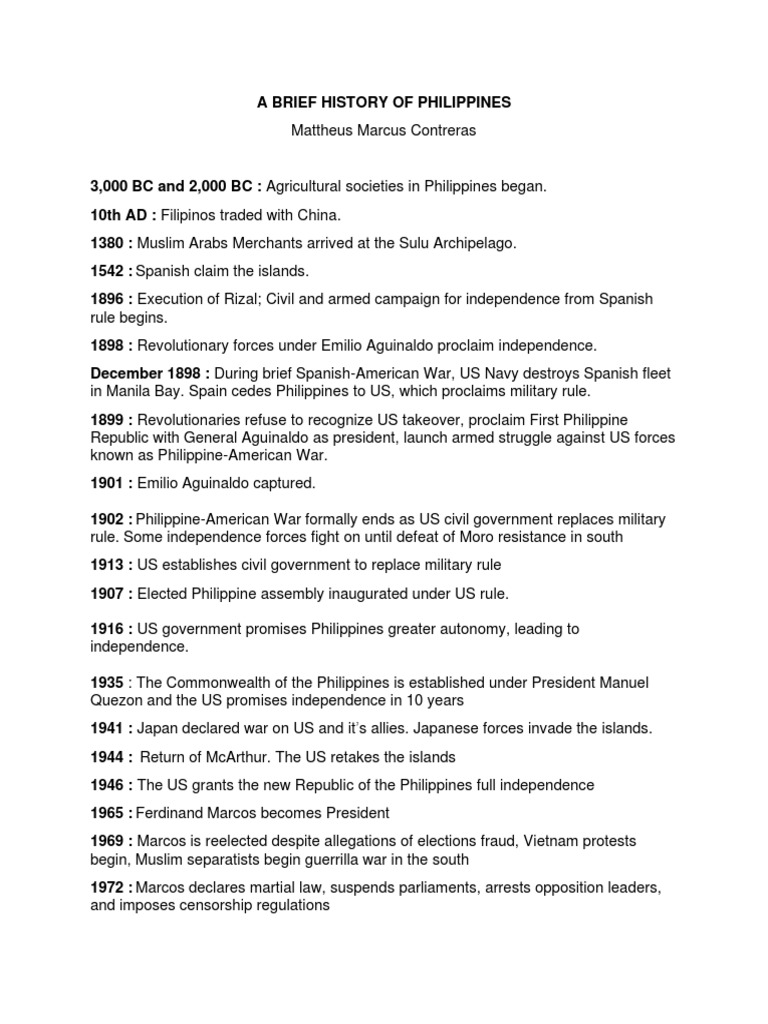 A Brief History of Philippines | PDF | Philippines | Corazon Aquino