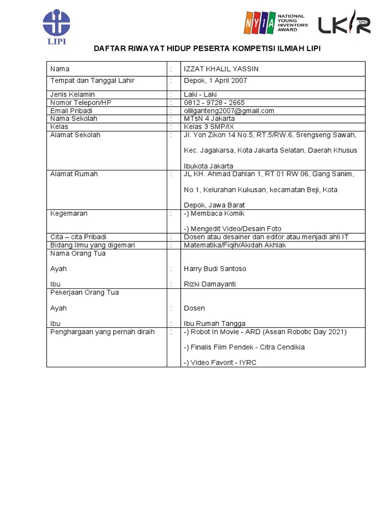 Profil Peserta Kompetisi LIPI | PDF