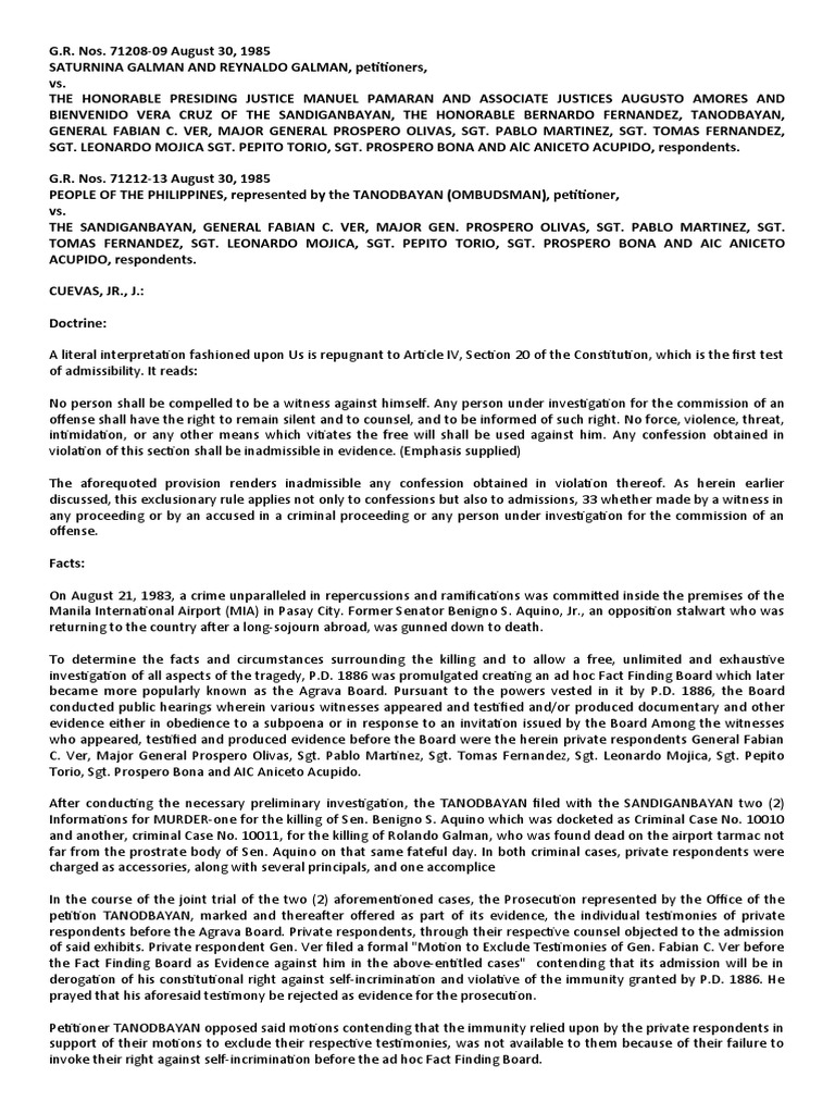 Galman Vs Pamaran Additional Case | PDF | Right To Silence | Witness