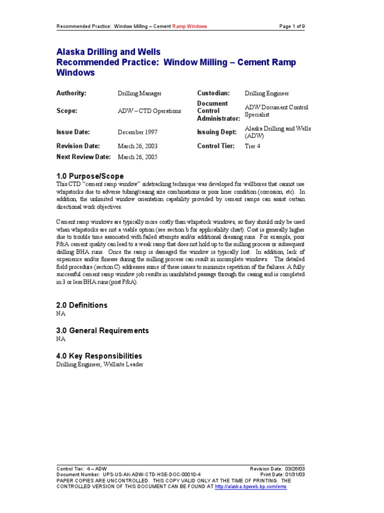 Window Milling - Cement Whipstock | PDF | Casing (Borehole) | Oil Well