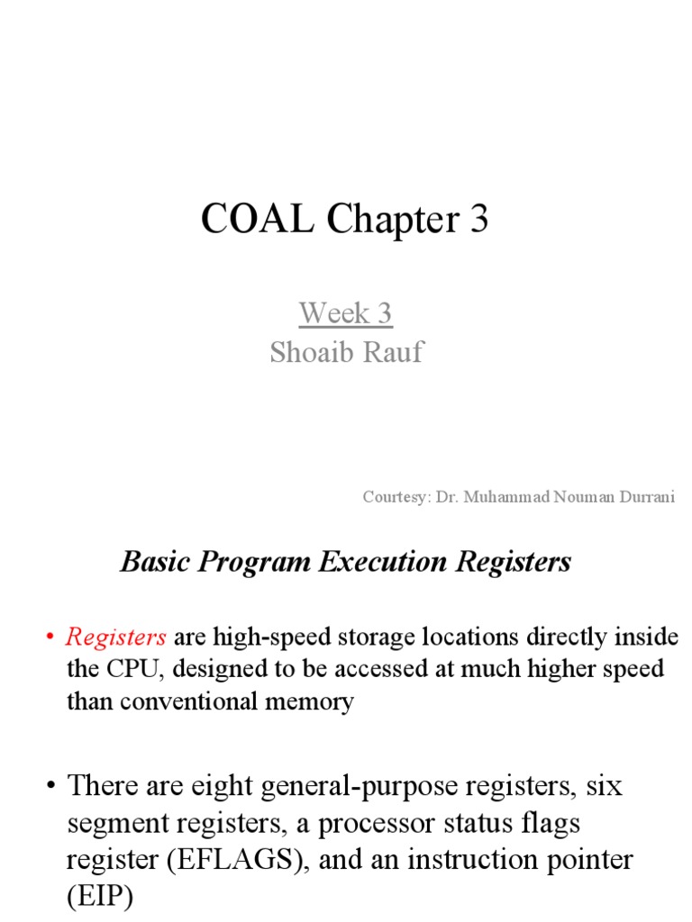 COAL Chapter 3: Week 3 Shoaib Rauf | PDF | Assembly Language | Pointer (Computer Programming)