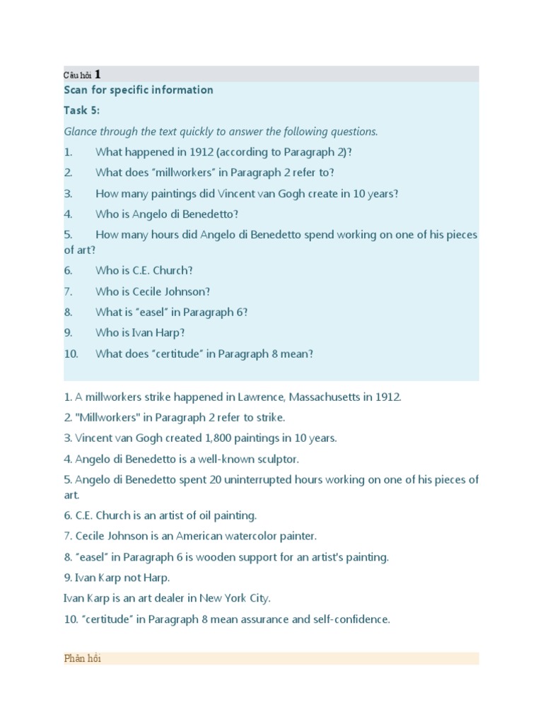 Scan For Specific Information Task 5:: Glance Through The Text Quickly ...