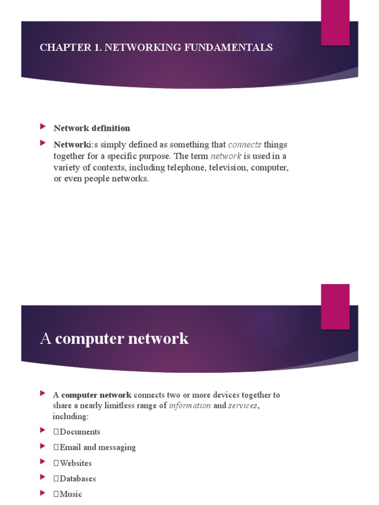 Chapter 1. Networking Fundamentals: Network Definition Networki:s Simply Defined As Something ...