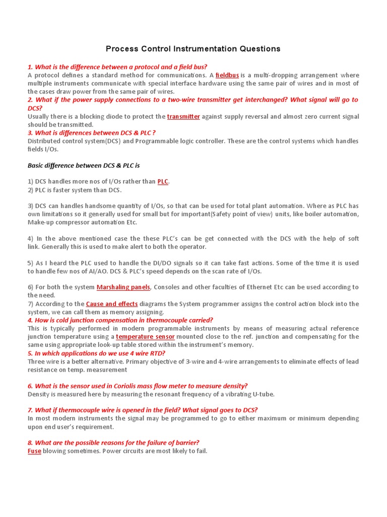 Process Control Instrumentation Questions | PDF | Programmable Logic Controller | Thermocouple
