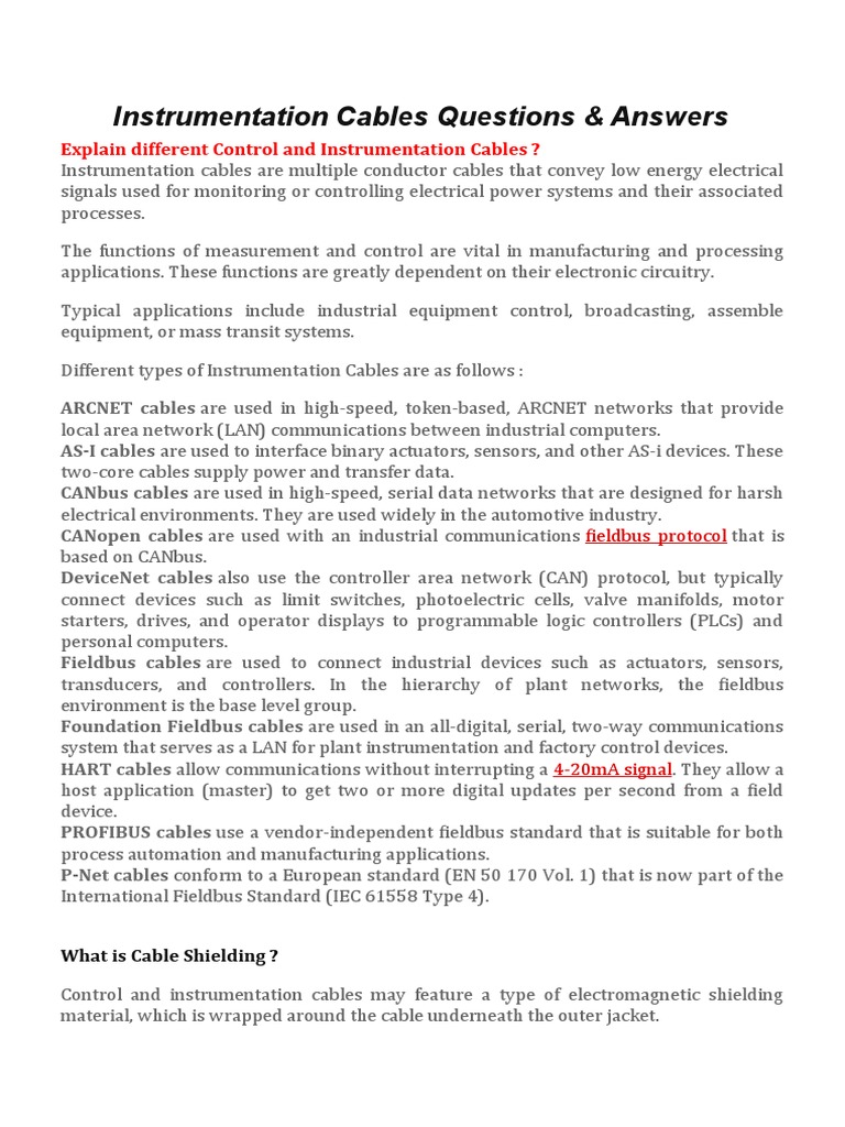 Instrumentation Cables Questions & Answers | PDF | Wire | Insulator ...