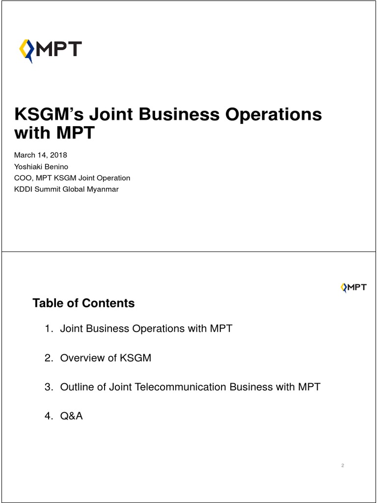 Joint Business Operations With MPT | PDF | Fiber To The X | 3 G