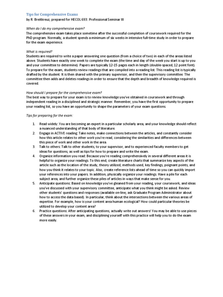 Tips For Comprehensive Exams | PDF | Test (Assessment) | Question