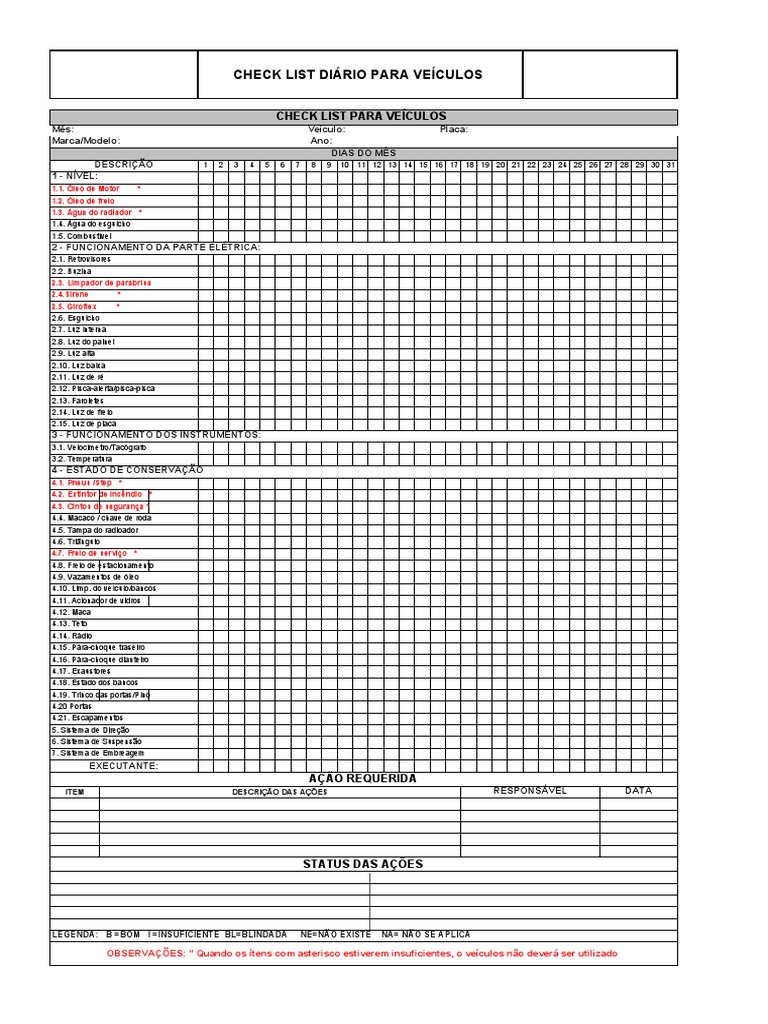 @ Check List Diário para VEÍCULOS | PDF
