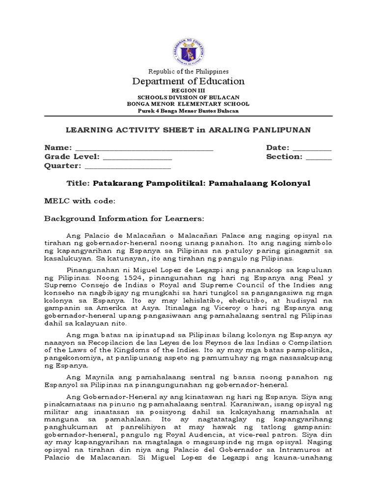 Activity Sheeets in AP Module 8 | PDF