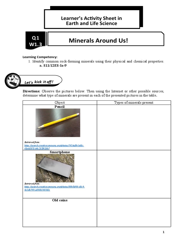 Minerals Around Us!: Learner's Activity Sheet in Earth and Life Science ...