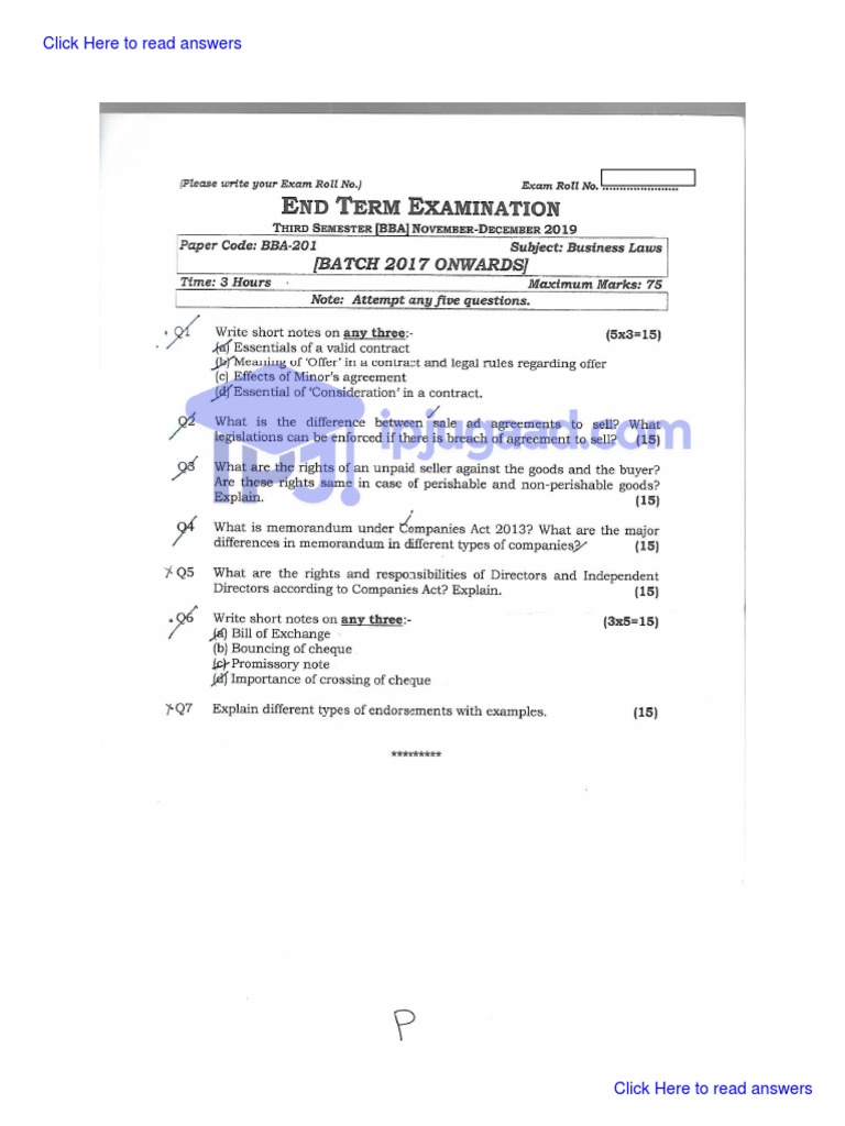 Ipjugaad - BBA 3rd Sem Business Laws Paper 2019 | PDF