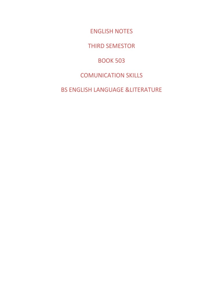 English Notes Third Semestor BOOK 503 Comunication Skills Bs English ...