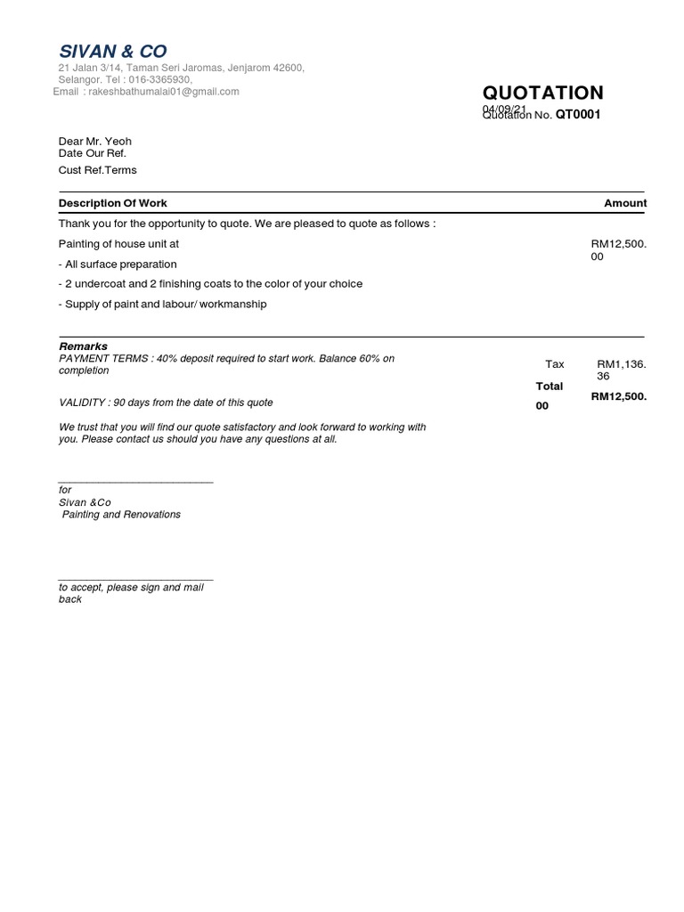 Emailing Painting Quotation Template (1) - 1 | PDF