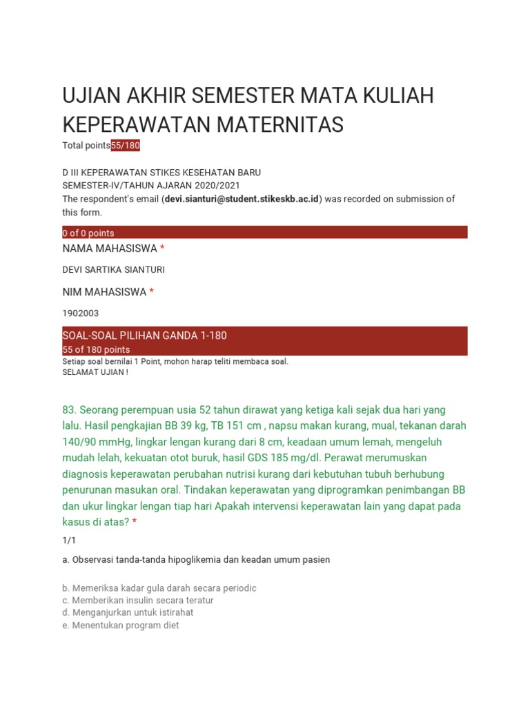 Ujian Akhir Semester Mata Kuliah Keperawatan Maternitas | PDF