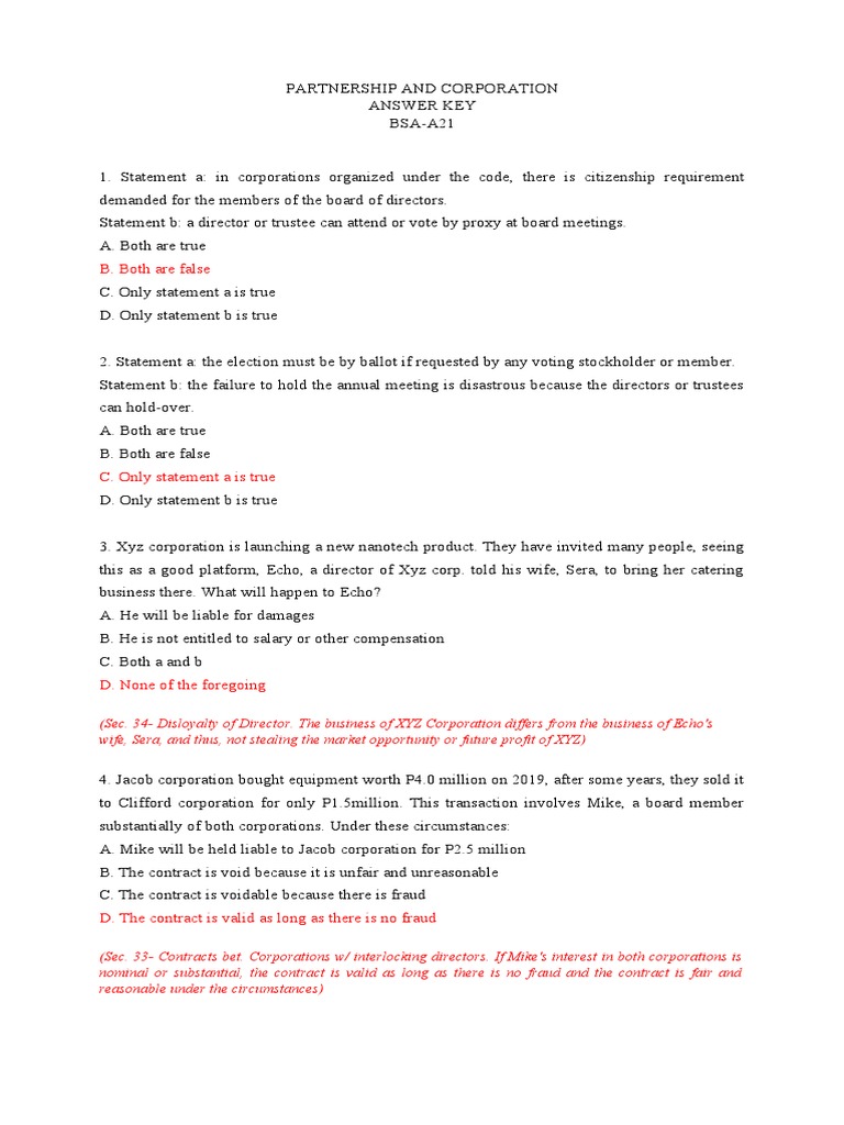 ParCor Answer Key To Questions | Download Free PDF | Corporations | Stocks