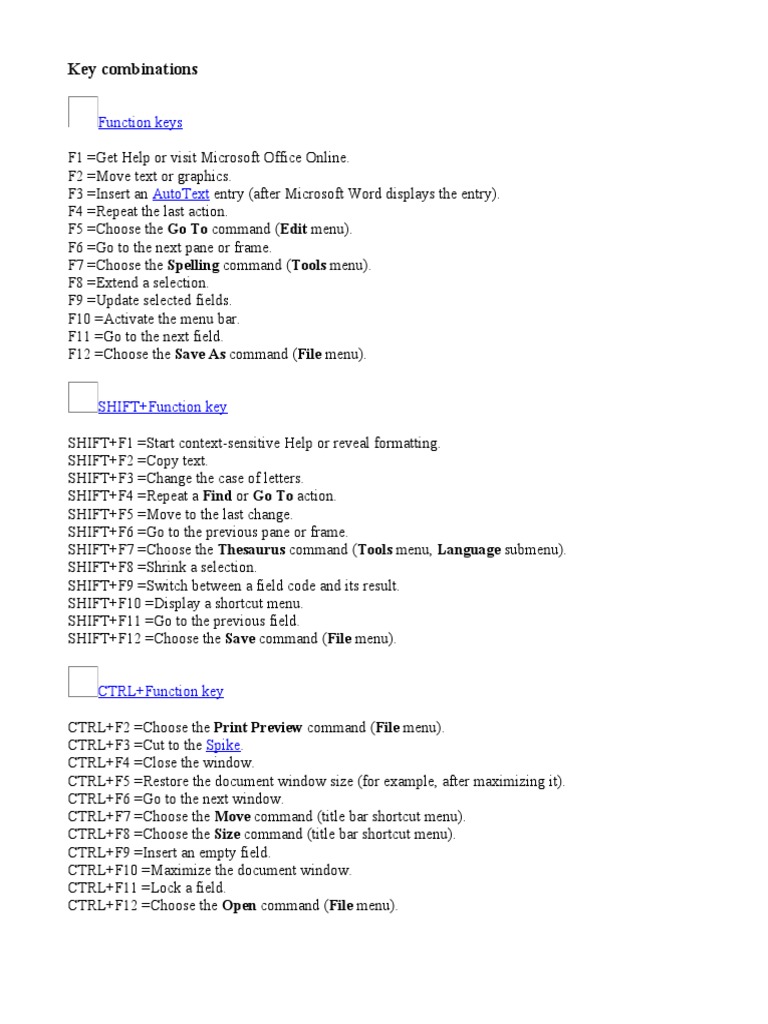 Key Combinations: Function Keys | PDF | Menu (Computing) | Keyboard ...