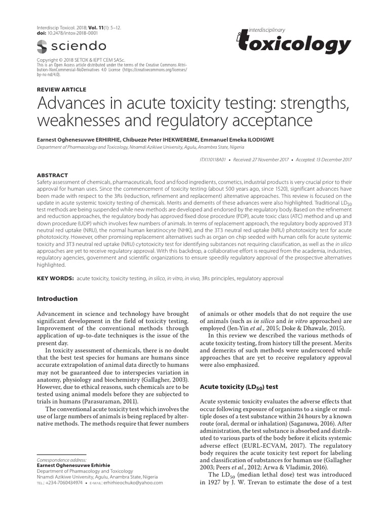 Advances in Acute Toxicity Testing: Strengths, Weaknesses and ...