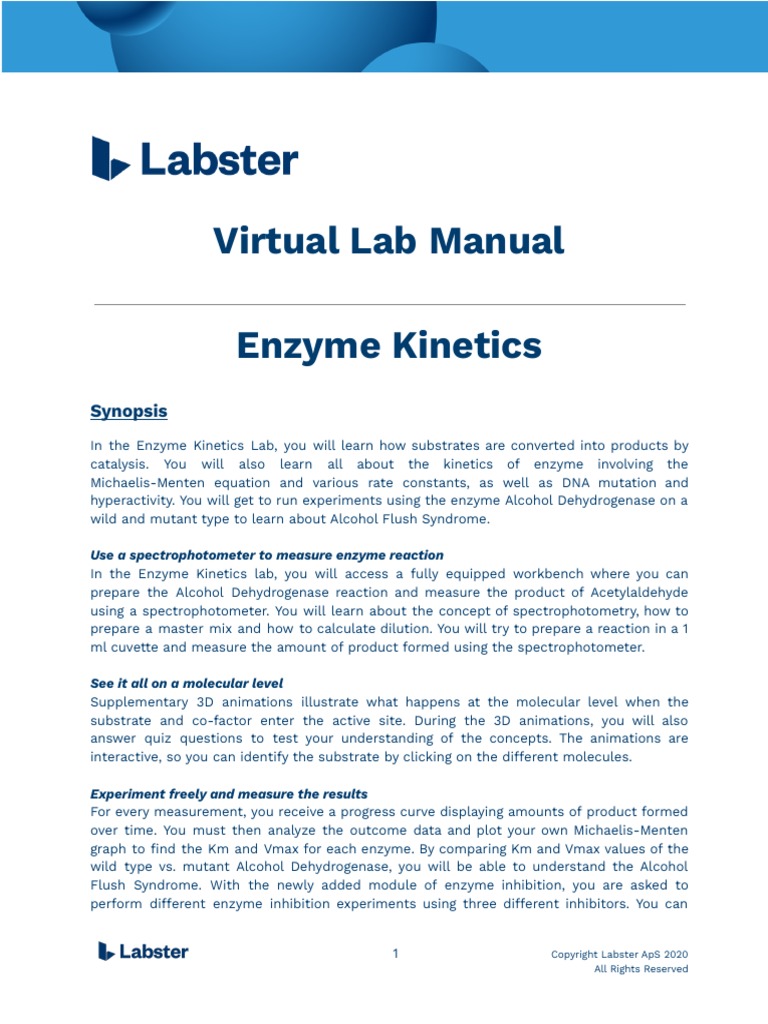 ENK Enzyme Kinetics Lab Manual | PDF | Enzyme Inhibitor | Enzyme