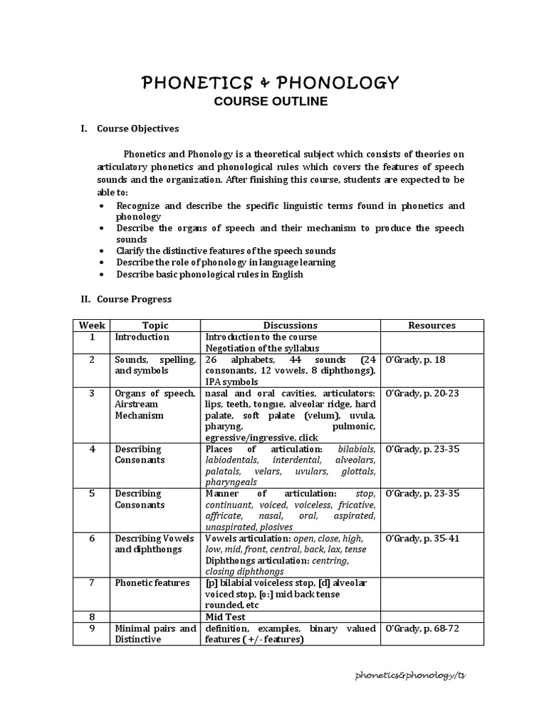 Phonetics Course Syllabus Sample 3 | PDF | Phonetics | Linguistics