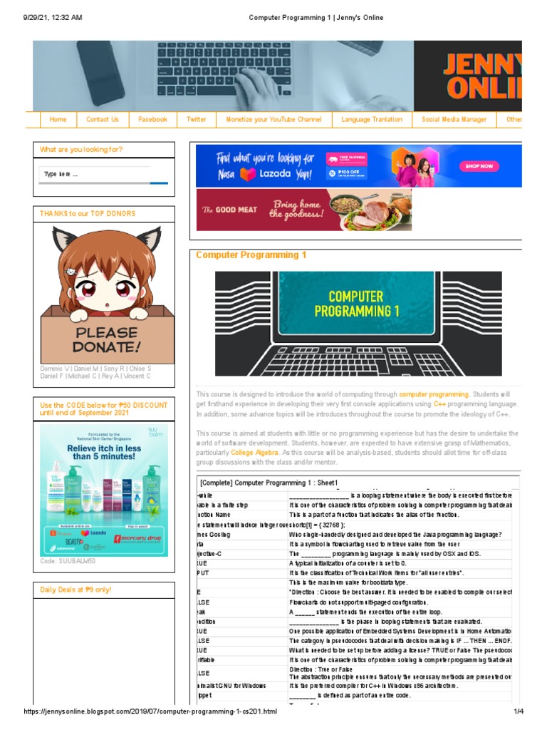 Computer Programming 1 - Jenny's Online | PDF | Programming Language | Control Flow