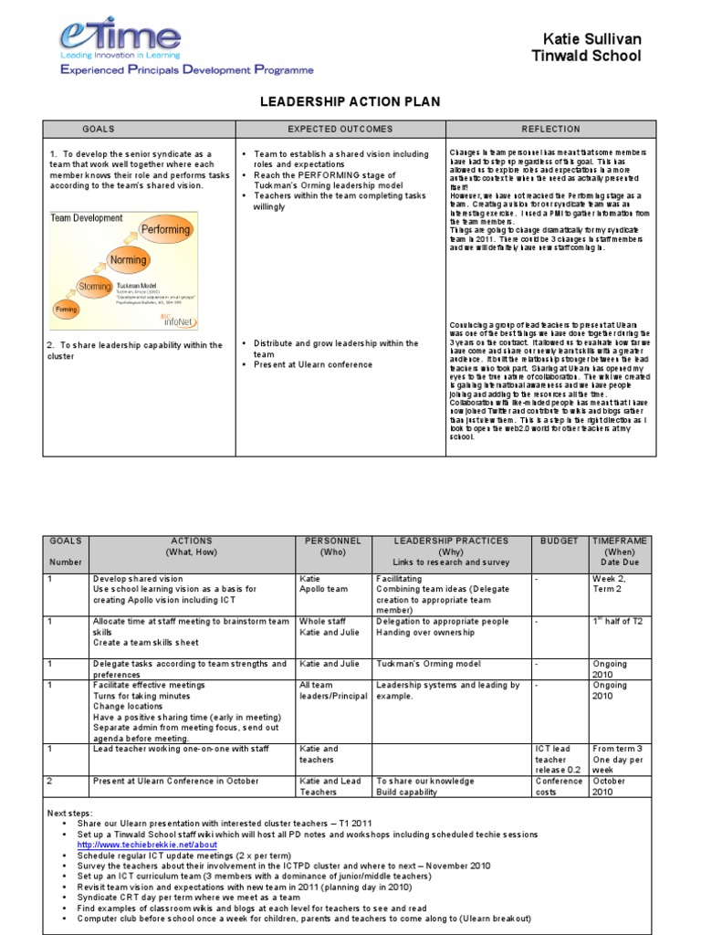 Katie Sullivan Tinwald School: Leadership Action Plan | PDF ...