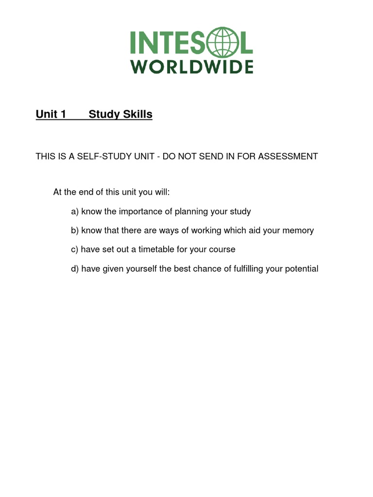 Unit 1 Study Skills | PDF | Motivation | Motivational