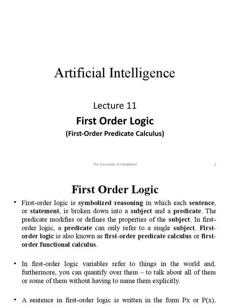 Artificial Intelligence: First Order Logic | PDF | First Order Logic | Interpretation (Logic)