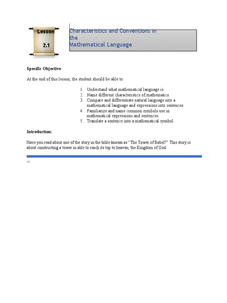 Characteristics and Conventions in The Mathematical Language | Download ...