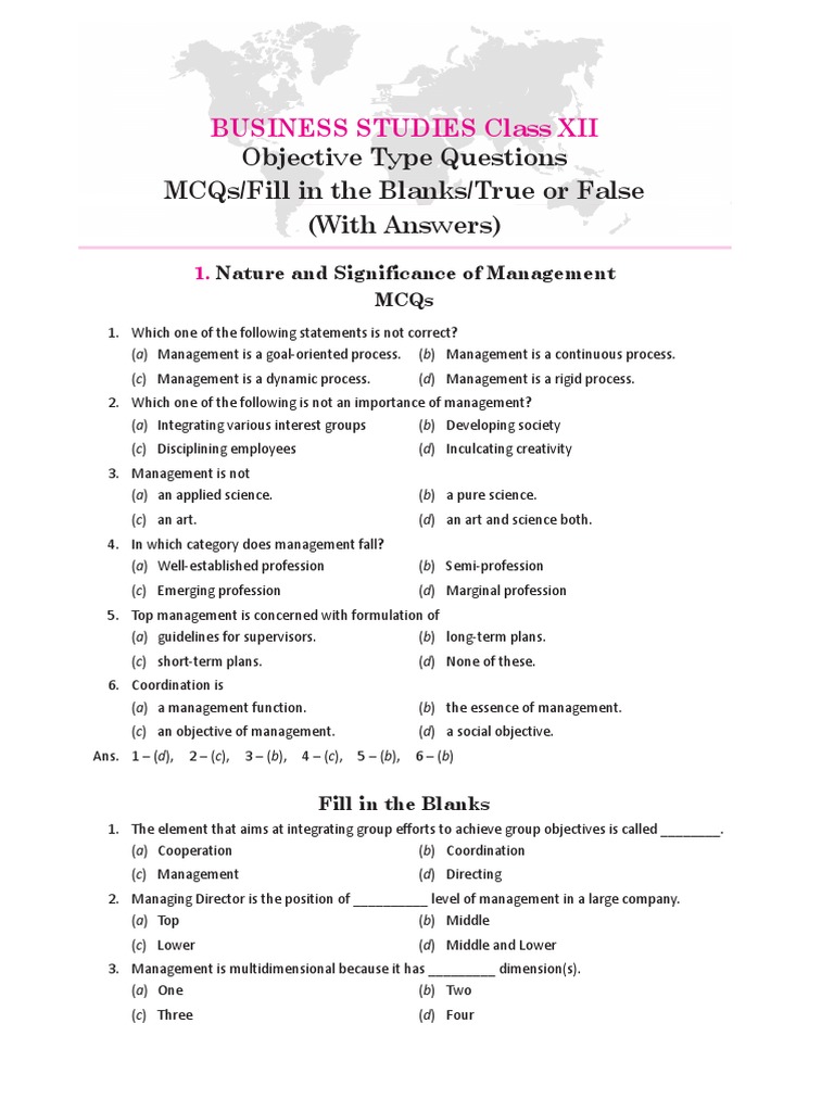 Objective Type Questions Mcqs/Fill in The Blanks/True or False (With ...