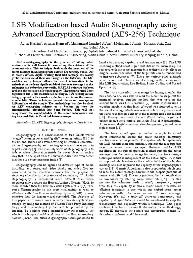 LSB Modification Based Audio Steganography Using Advanced Encryption ...