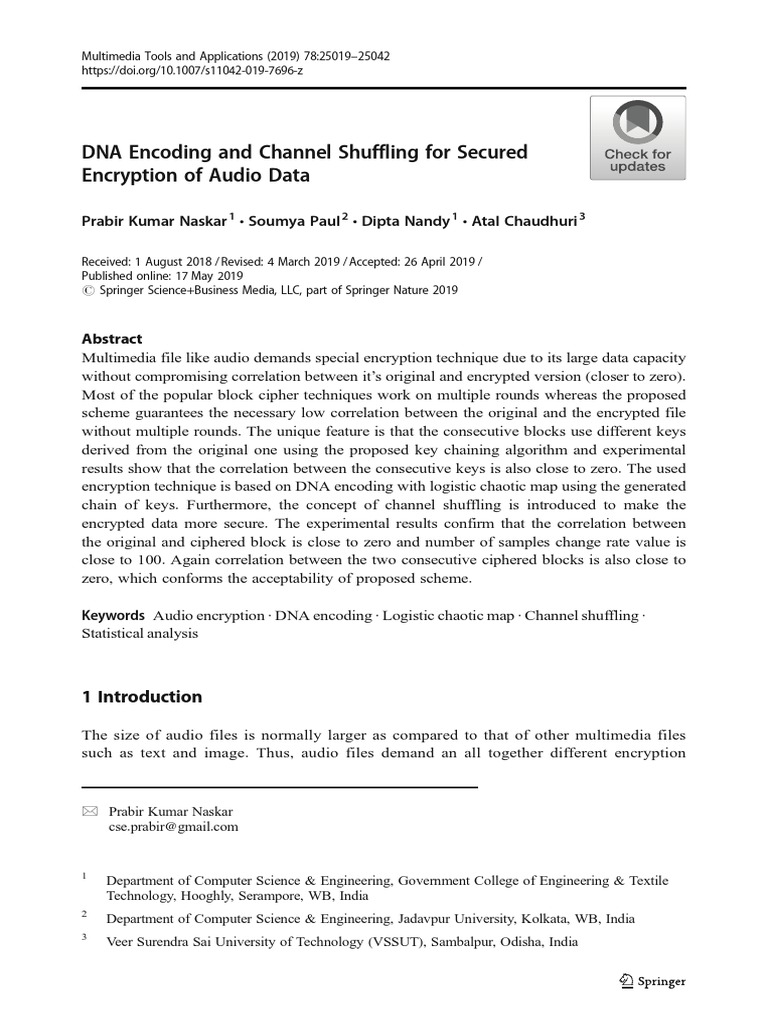 DNA Encoding and Channel Shuffling For Secured Encryption of Audio Data | PDF | Cryptography ...