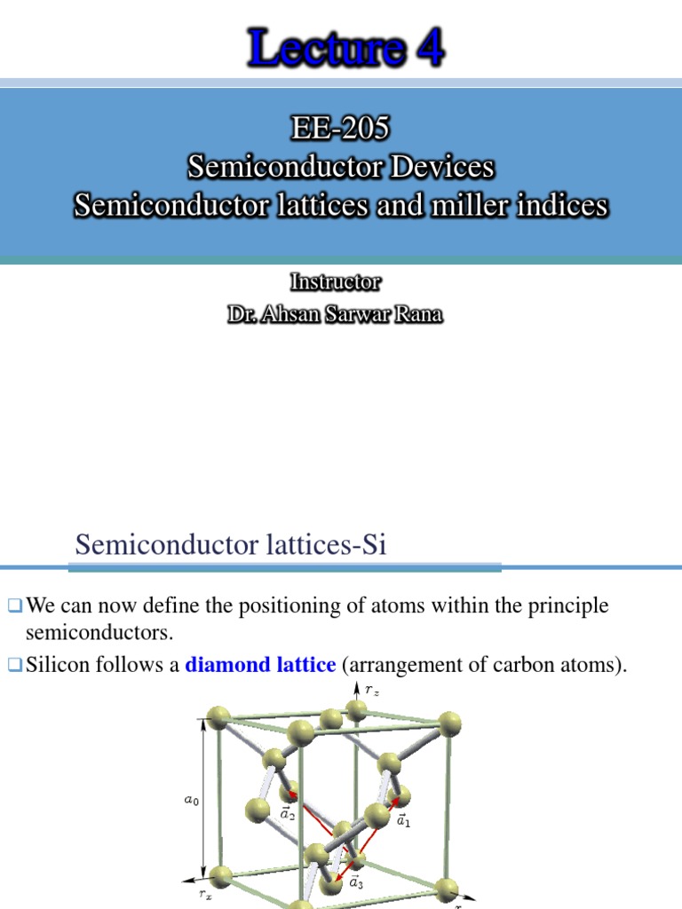Lecture 4 Semiconductor Lattices and Miller Indices (With Whiteboard) | PDF