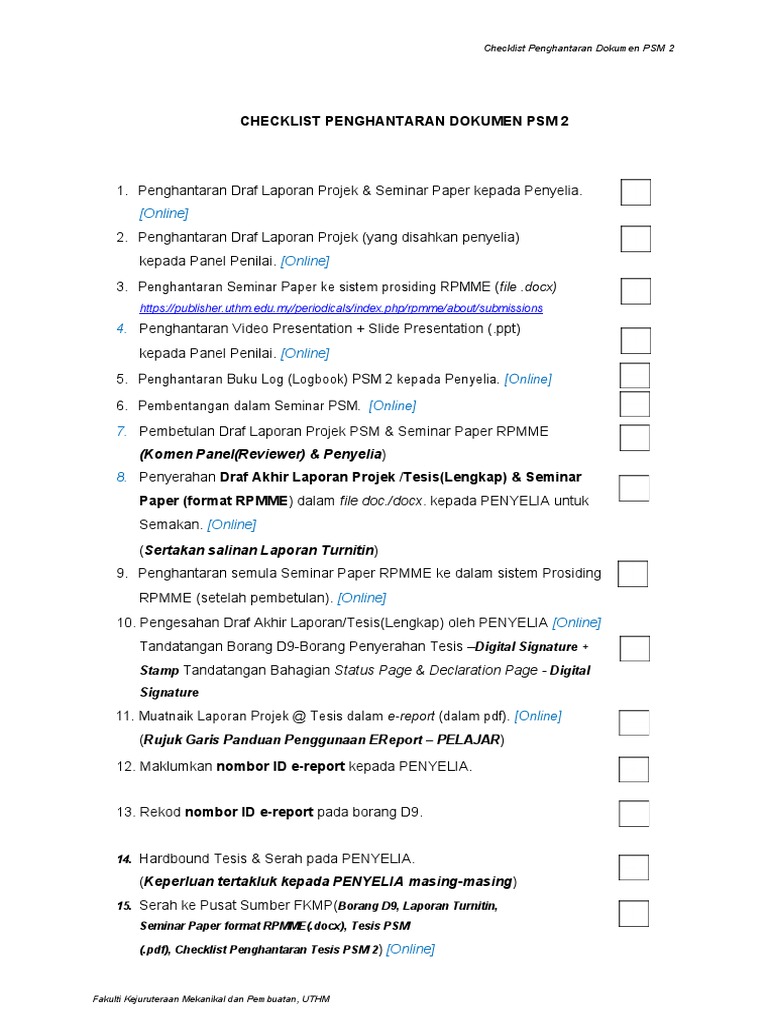 Checklist Penghantaran Dokumen PSM2 | PDF