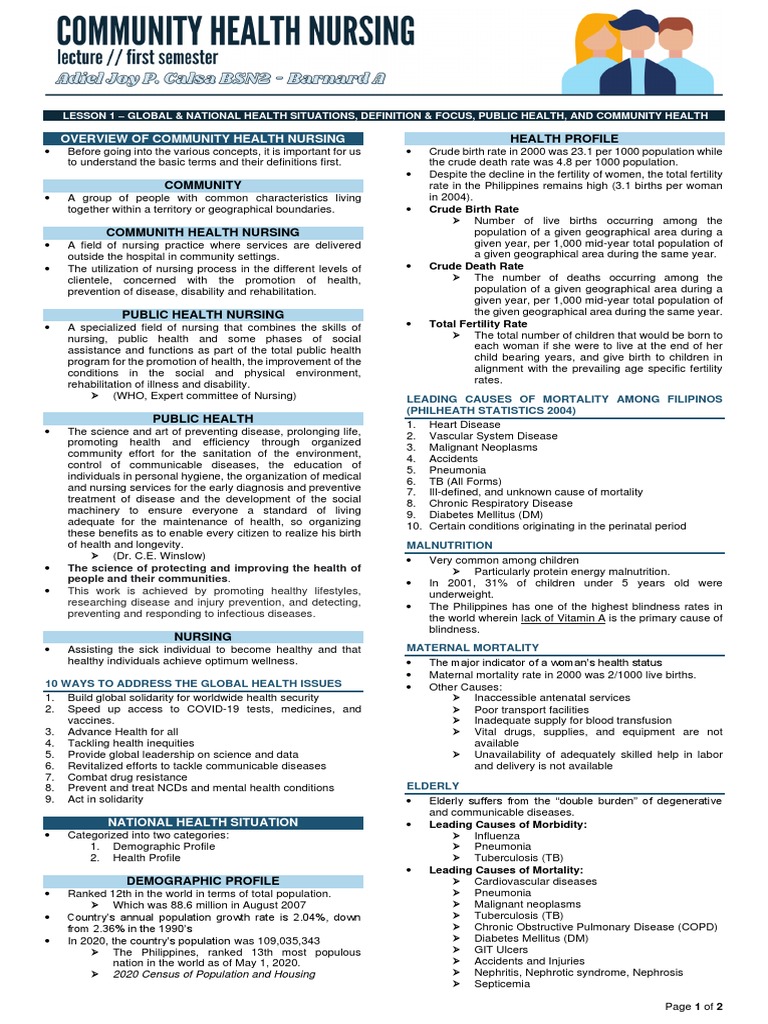 Lesson 1 - Global & National Health Situations, Definition & Focus ...