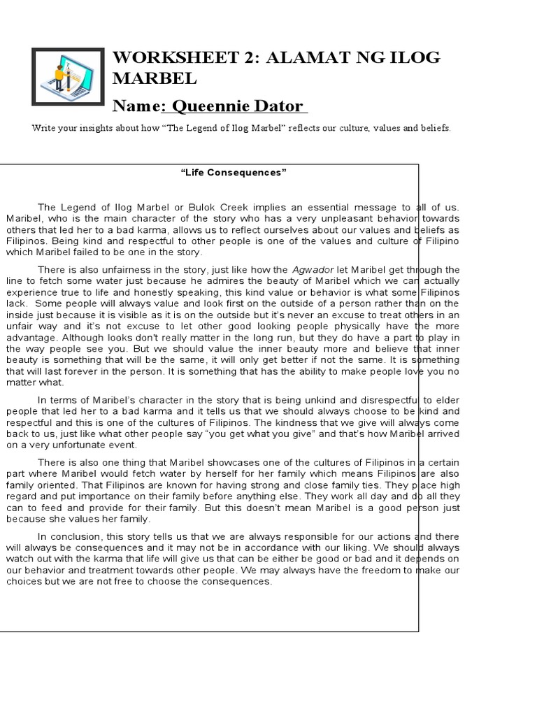 Worksheet 2 - Alamat NG Ilog MArbel | PDF | Philosophical Theories ...