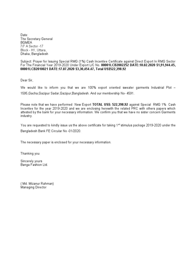 Bgmea Letter Zzan Design | PDF