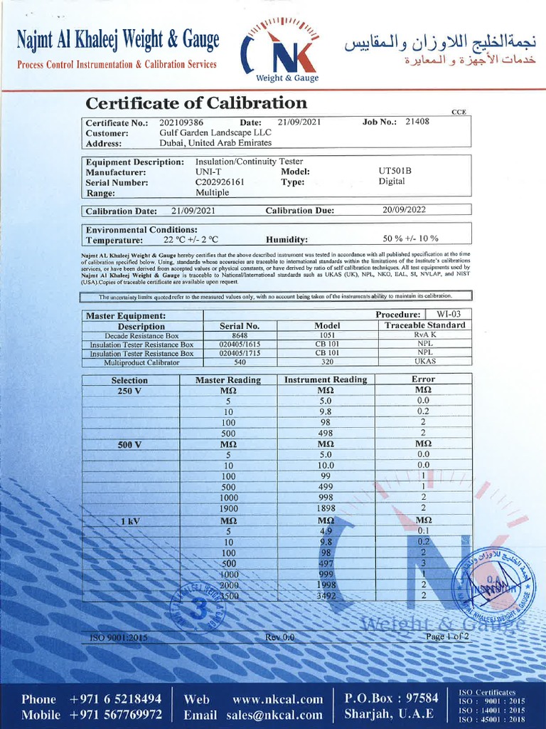 Calibration Certificate For Electrical Meter | PDF
