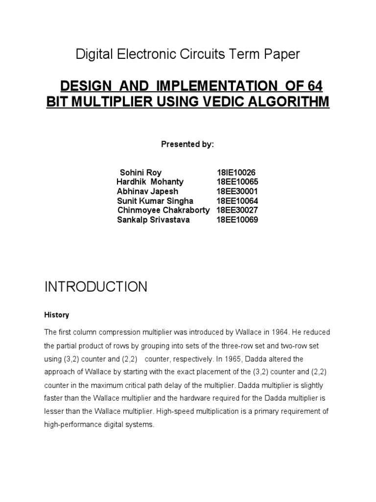Design and Implementation of 64 Bit Multiplier Using Vedic Algorithm (Final Report) | PDF ...