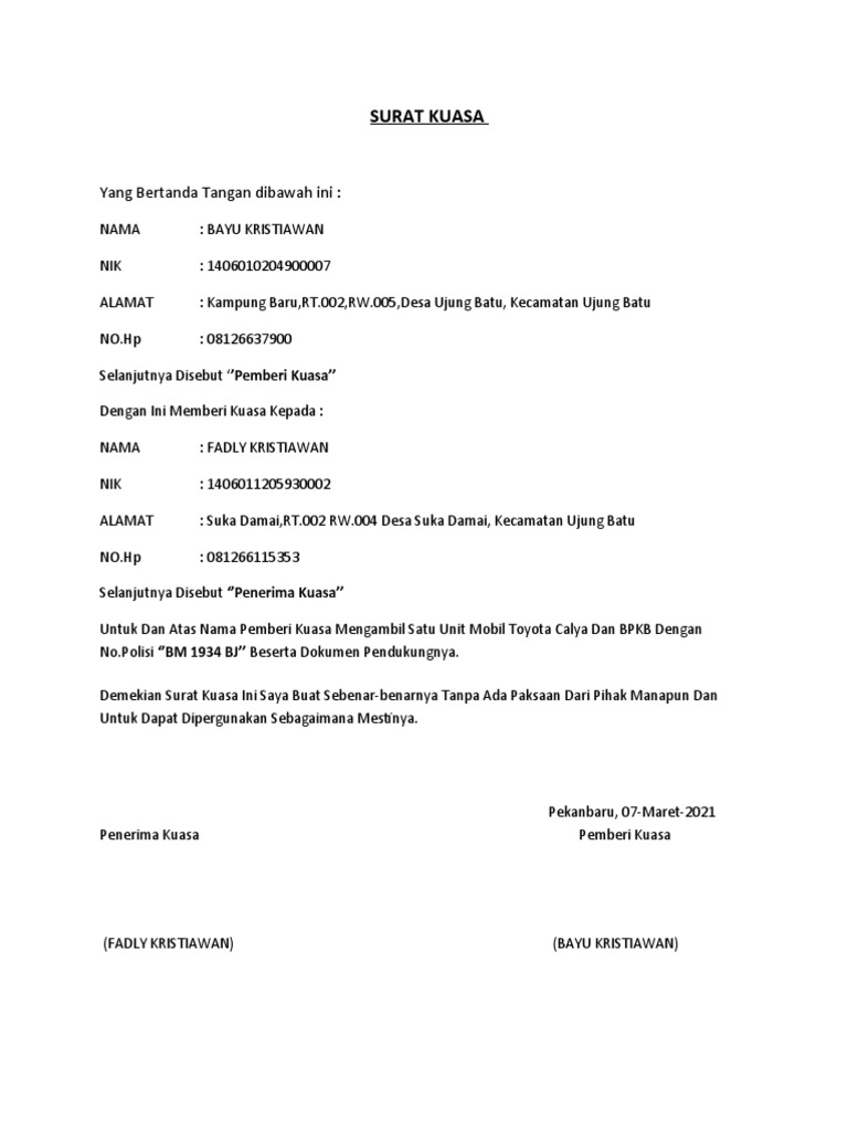 SURAT KUASA PENGAMBILAN Unit | PDF