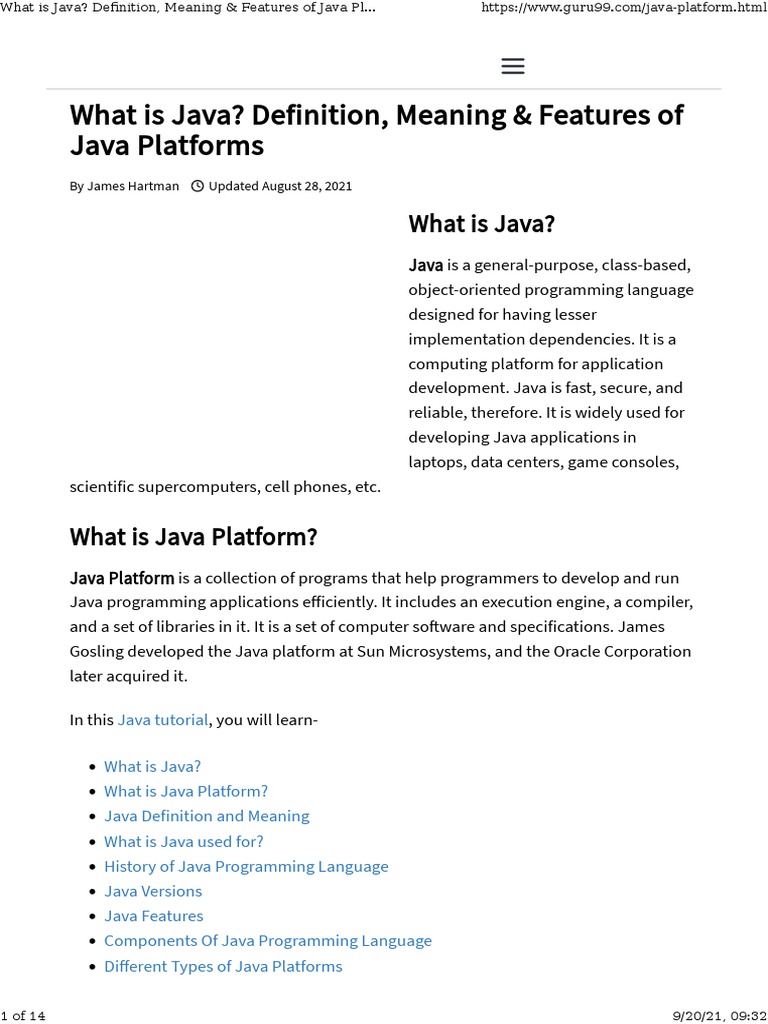 What Is Java Definition Meaning And Features Of Java Platforms Pdf Java Programming 