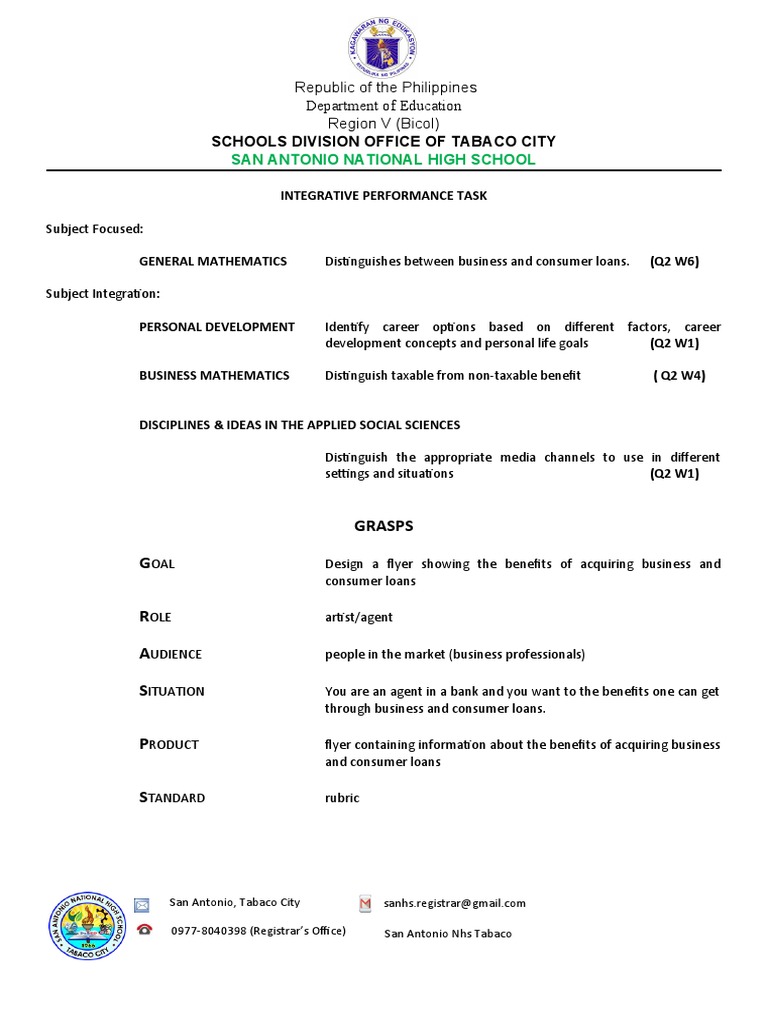 Integrative Performance Task-Gen Math | PDF | Business | Cognition