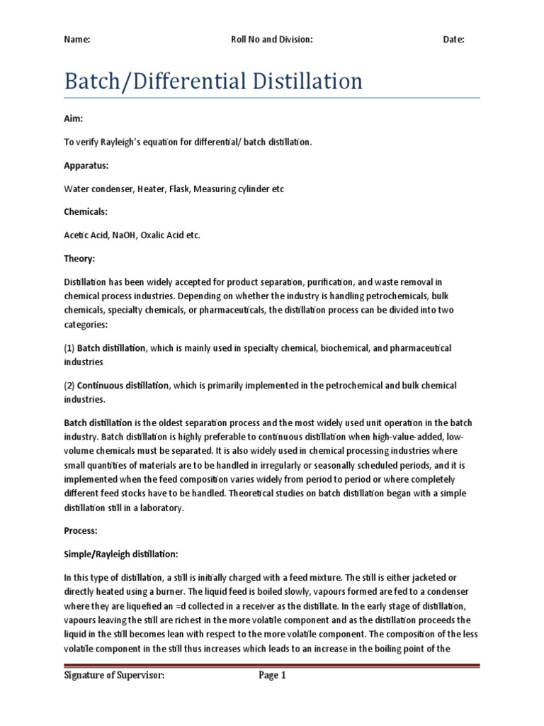 Batch Distillation | PDF | Distillation | Mole (Unit)