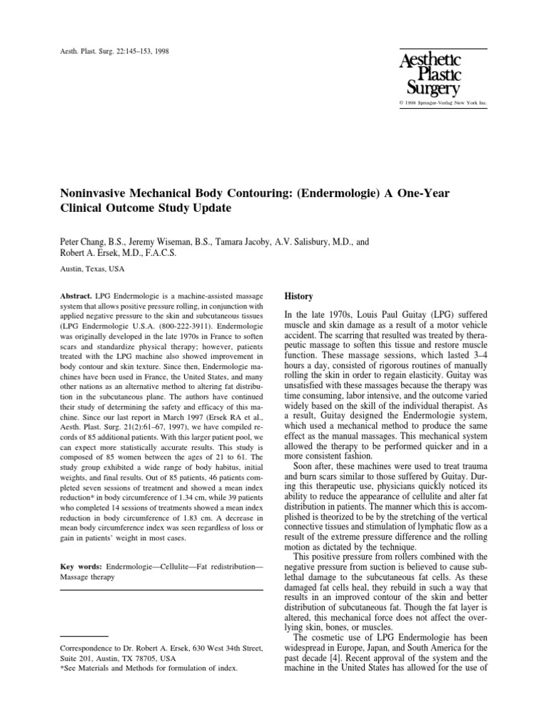 Noninvasive Mechanical Body Contouring - (Endermologie) A One-Year ...