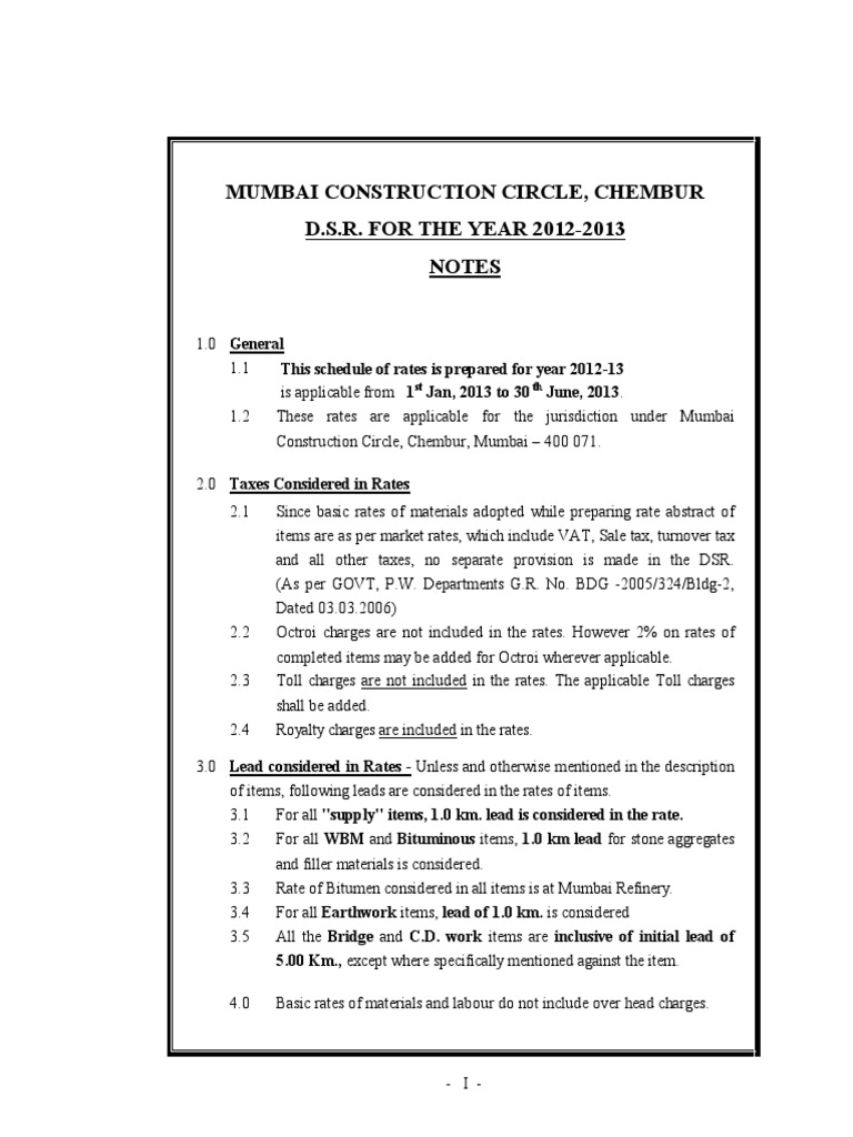 Mumbai Construction Circle 2012-13 DSR Notes | PDF | Asphalt | Royalty ...