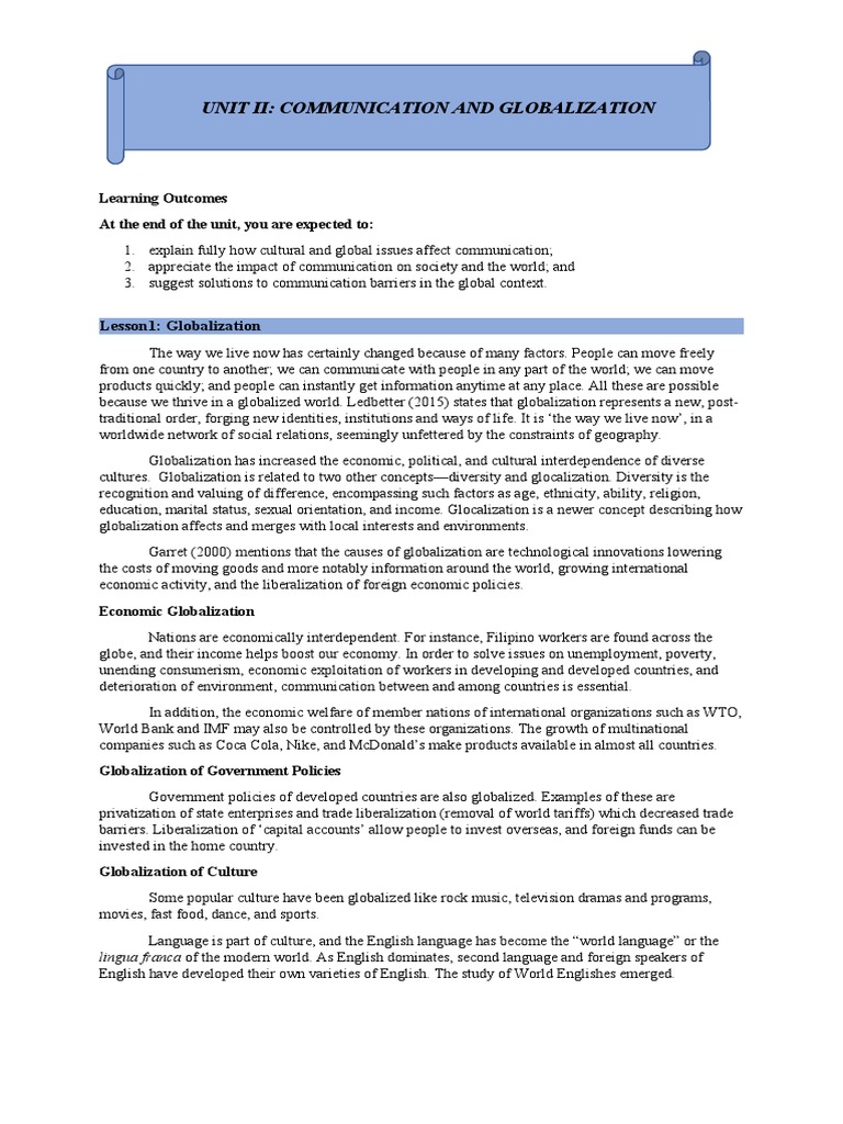 Globalization and Communication | PDF | Globalization | Communication