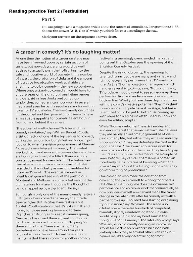 Reading Practice Test 2 (Testbuilder) | PDF