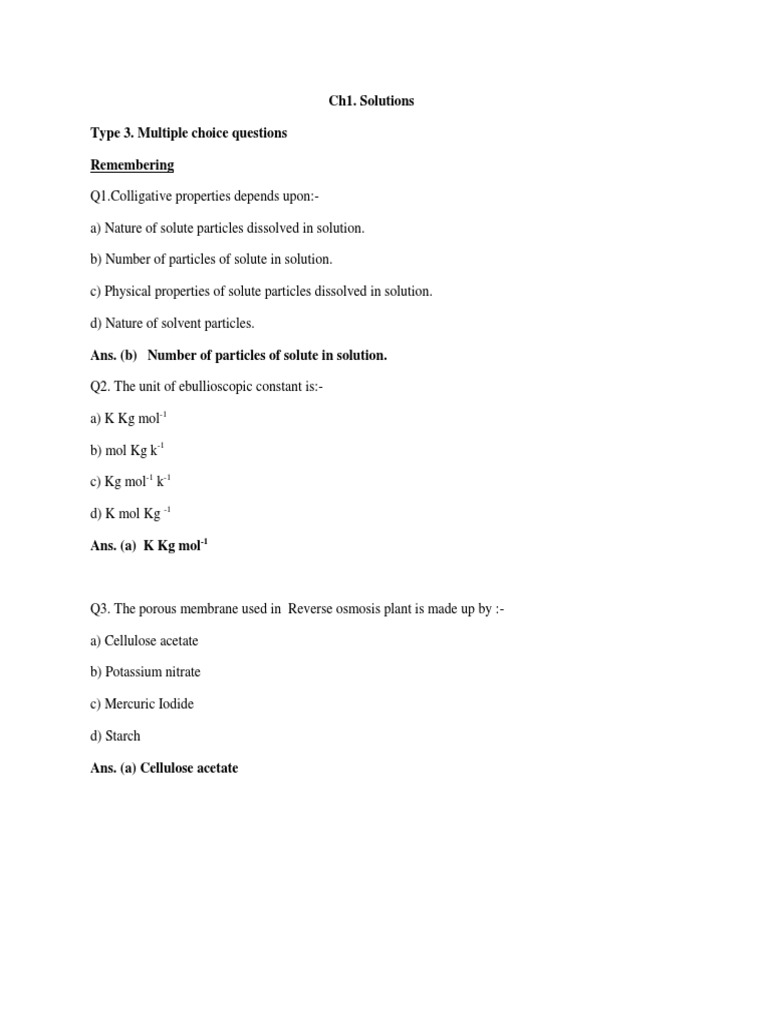 Ch1. Solutions Type 3. Multiple Choice Questions Remembering | PDF ...